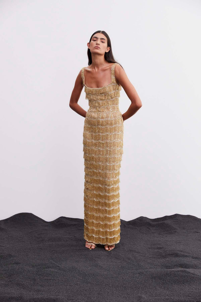 Sadie Gown in Gold | Shop Rachel Gilbert Online – Rachel Gilbert US